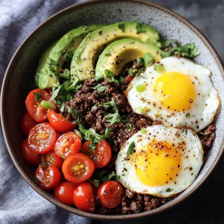 Spicy Avocado & Beef Protein Bowl with Fried Eggs